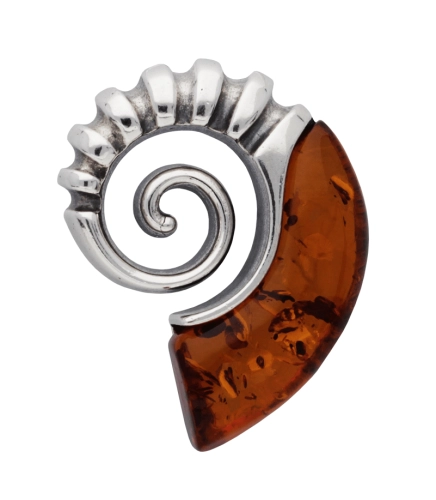 Silver Ammonite pendant with amber Amber-Art Gutowski